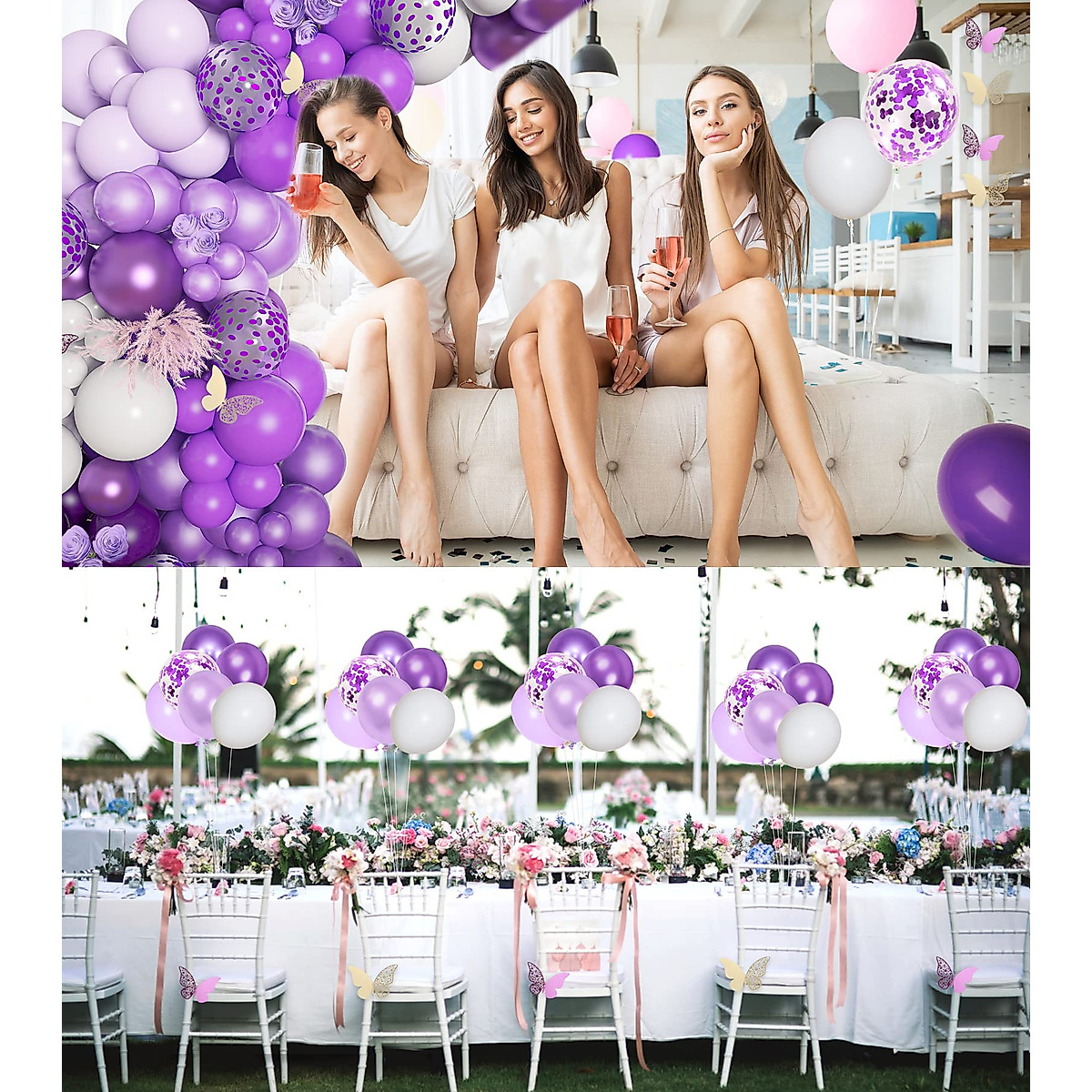 152Pcs Purple Balloons Garland Arch Kit White Purple Confetti Latex Metallic Balloons with Paper Butterfly for Wedding Engagement Mothers Day Purple Butterfly Birthday Party Decorations Supplies