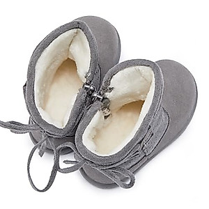 BMCiTYBM Baby Girl Winter Snow Boots Western Warm Fur Booties Infant First Walker Shoes for 6 9 12 18 24 Months Grey Size 4 Toddler