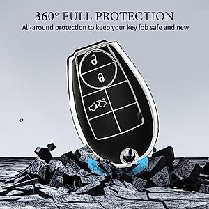 OFFCURVE for Dodge Key Fob Cover, Car Cover Case Chrysler 300 Durango Challenger Grand Caravan Journey Charger Smart Keyless Control Holder Protector Accessories, Silver Black