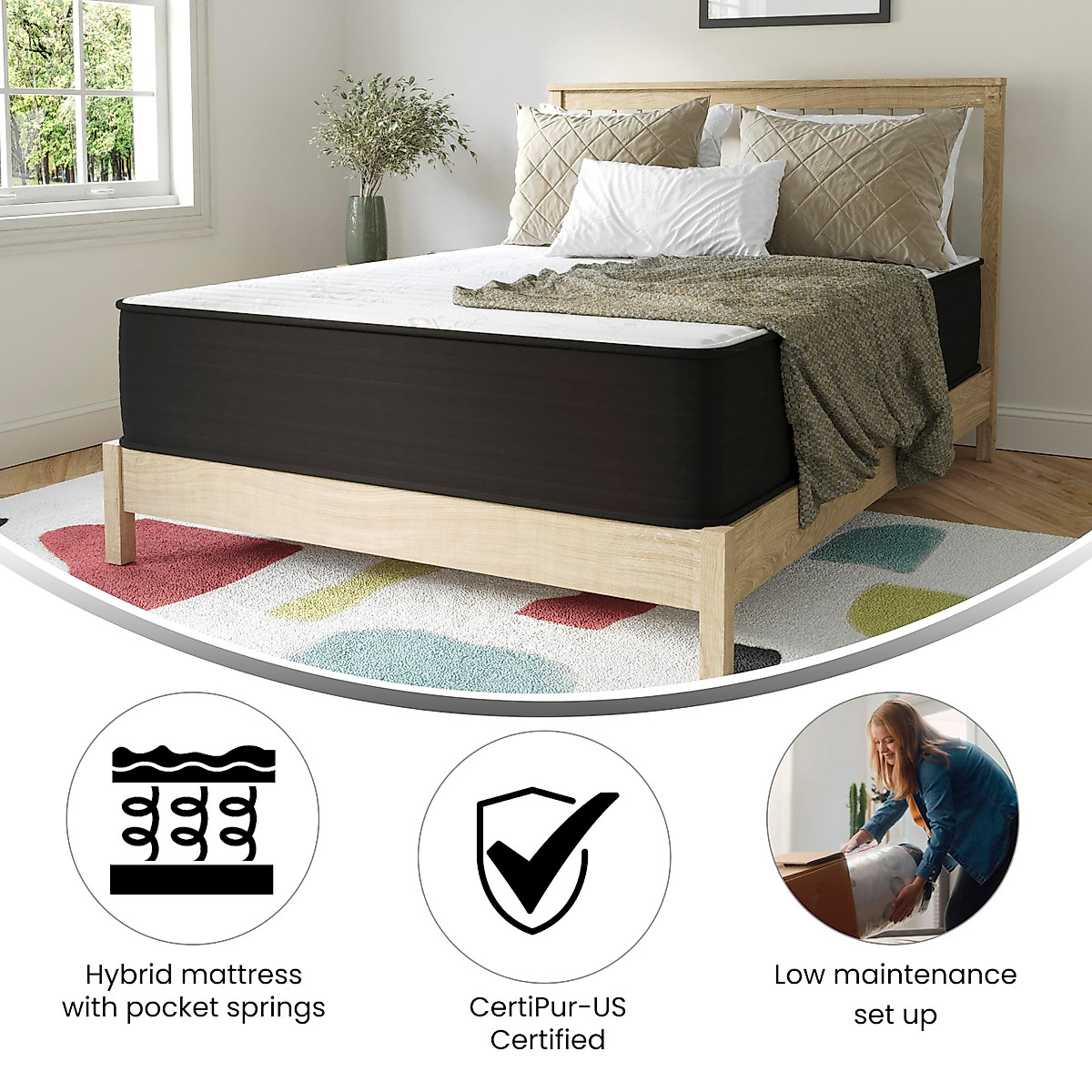 BizChair Dream 12" Hybrid Spring and Foam Mattress in a Box, High Density Foam and Spring Hybrid Mattress for Pressure Relief, Full