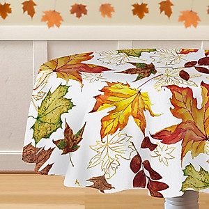 Tailus Fall Maple Leaves Round Tablecloth 60 x 60 Inch, Autumn Gold Leaf Decorative Table Cloth Rustic Dining Table Cover, Farmhouse Thanksgiving Dinner Party Picnic Decoration