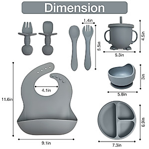 mutualproducts - Baby Feeding Set 10-Piece | Baby Led Weaning Utensils Set Includes Suction Bowl and Plate, Baby Spoon and Fork, Sippy Cup with Straw and Lid | Baby Feeding Supplies Set (B-Blue)