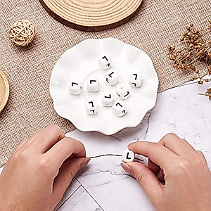 Crafans 100Pcs 12mm Silicone Cube Letter Beads White English Alphabet Letter L Vowel Loose Spacer Beads Initial Cube Dice Beads for Jewelry Making