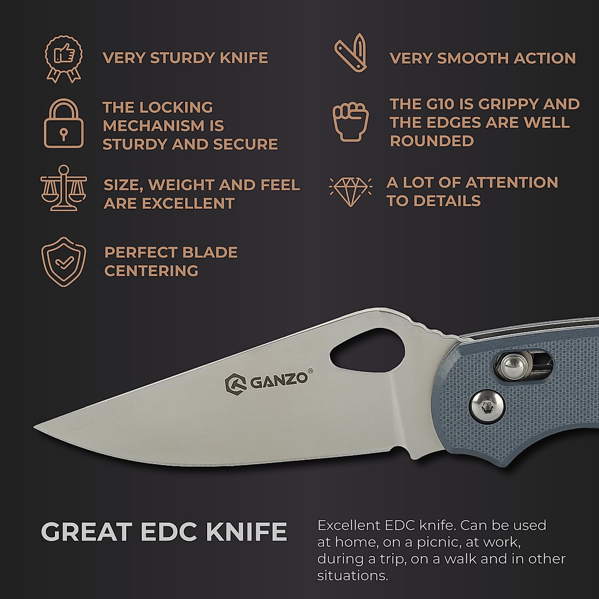 Ganzo G729-GY Folding Pocket Knife 440C Stainless Steel Blade G10 Anti-Slip Handle with Clip Hunting Fishing Camping Folder Outdoor Utility Folding Knife EDC Knife (Grey)