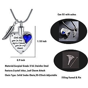 RIMZVIUX Personalized Heart Cremation Jewelry Urn Necklaces for Ashes Men Women Crystal Birthstone Stainless Steel (Dark Blue)