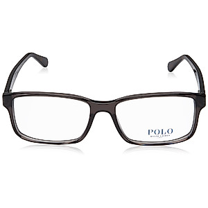 Polo Ralph Lauren Men's PH2123 Rectangular Prescription Eyewear Frames, Shiny Transparent Grey/Demo Lens, 58 mm