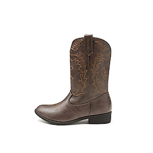 DREAM PAIRS Unisex-child SDBO214K Western Boots Boys Girls Mid Calf Riding Shoes Brown Size 2 Little Kid