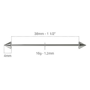 4pc Industrial Barbells 16g 38mm 1 1/2 Surgical Steel Straight Ear Bar Piercing Jewelry Spikes Pack