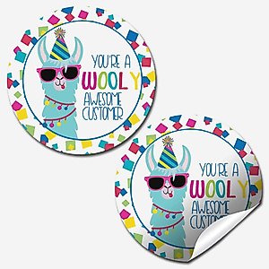 Funny Wooly Awesome Customer Llama Thank You Customer Appreciation Sticker Labels for Small Businesses, 60 1.5" Circle Stickers by AmandaCreation, for Envelopes, Postcards, Direct Mail, More!