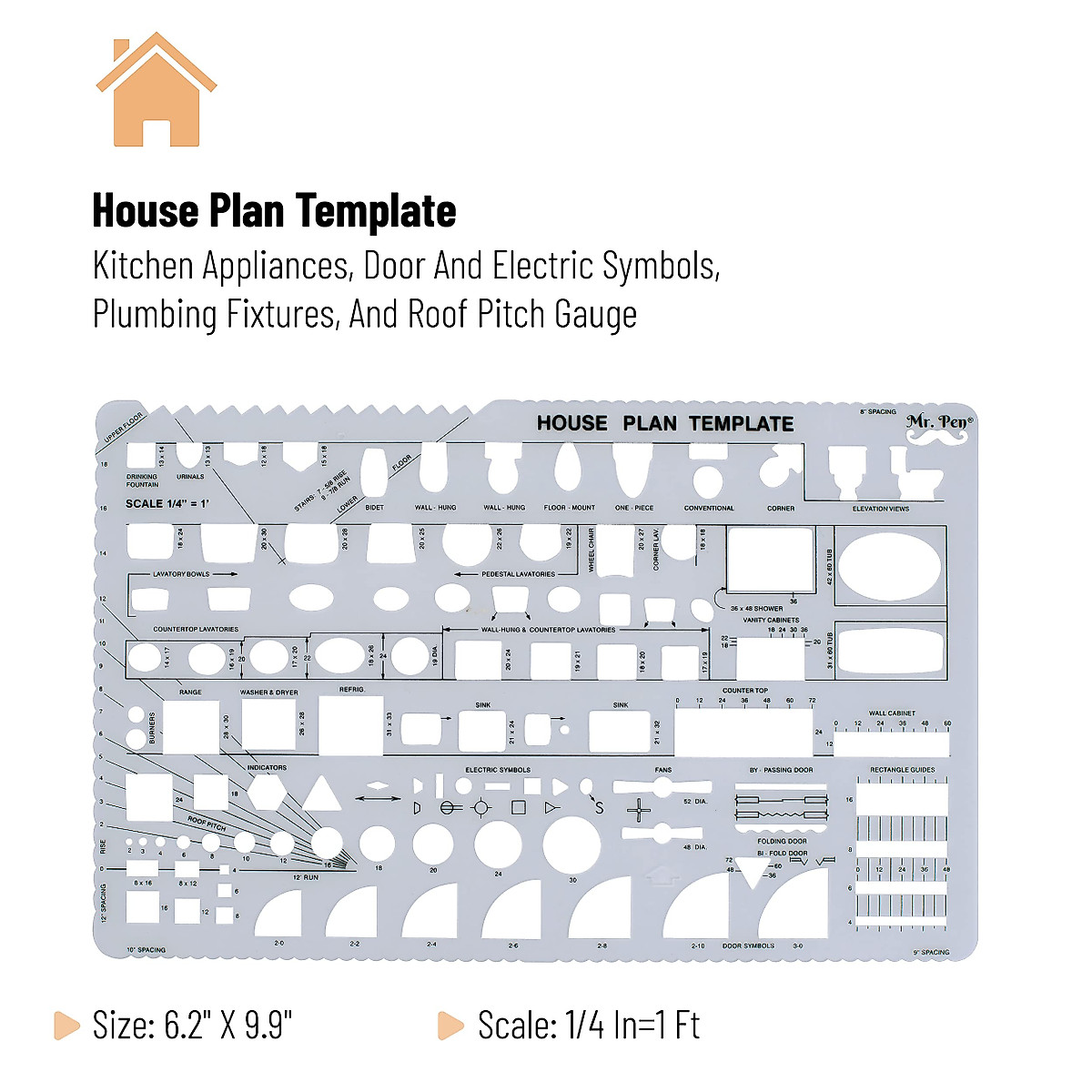 Mr. Pen- House Plan, Interior Design and Furniture Templates, Drafting Tools and Ruler Shapes for Architecture - Set of 3
