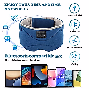 Bluetooth Sleep Mask with 24 White Noise, Ultra-Thin Speaker Cold Pack Blockout Bluetooth Eye Mask Sleep Headphones for Side Sleepers, Airplane, Travel, Cool Gadgets for Women Man (Blue)