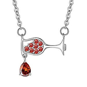 FILOL Women's Fashion Necklace Ladies Crystal Water Drop Wine Glass Pendant Necklace Charms Jewelry Gift (D)