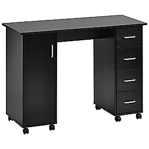 Home Office Desk with Storage, 41.73" Computer Desk with Four Drawers and A Door Modern Simple Style Writing Desk Gaming Sturdy Table Workstation for Home, Reading Room, Office, Bedroom - Black
