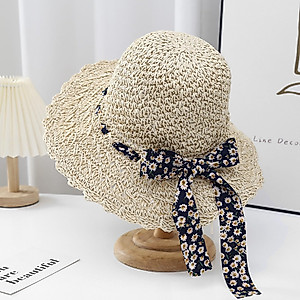 Yoawdats Womens Summer Beach Straw Sun Hat Breathable Foldable Holiday Outdoor Travel Bow Crochet Casual Fisherman Cap (White, One Size)