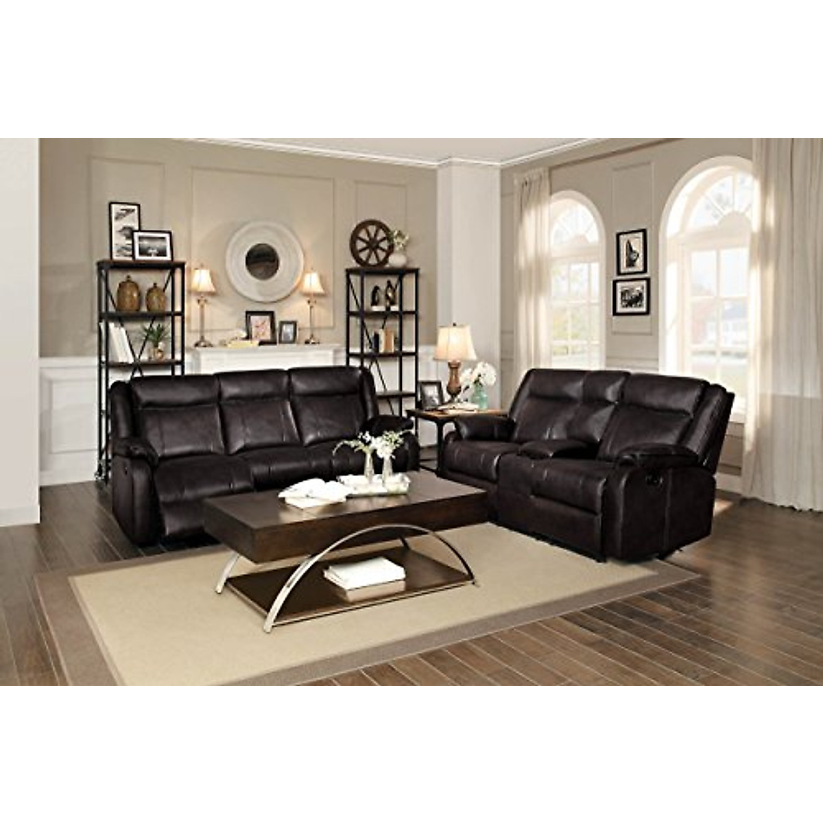 Homelegance Jude 82" Manual Leather Gel Reclining Sofa, Brown