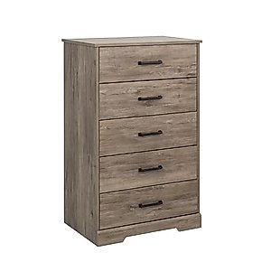 Prepac Rustic Ridge Farmhouse Dresser, Brown Dresser for Bedroom, Chest of Drawers with 5 Drawers 18.5" D x 27.5" W x 43.5" H, DBDR-1605-1