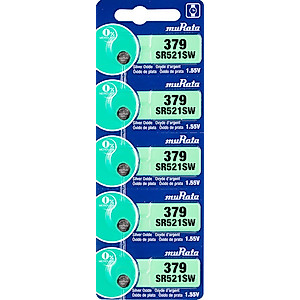 Murata 379 Battery SR521SW 1.55V Silver Oxide Watch Button Cell (5 Batteries)