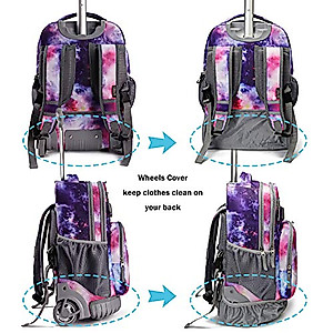 Tilami Rolling Backpack 19 inch with Lunch Bag Wheeled Laptop Backpack, Galaxy Purple