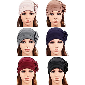 6 Pieces Women Turban Flower Caps Vintage Beanie Headscarf Elastic Headwrap Hat