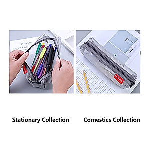 Clear Pencil Bag Big Storage Mesh Bag Nylon Pencil Bag Transparent Pencil Case Clear Pencil Case for Exam School Office,White (Type A)