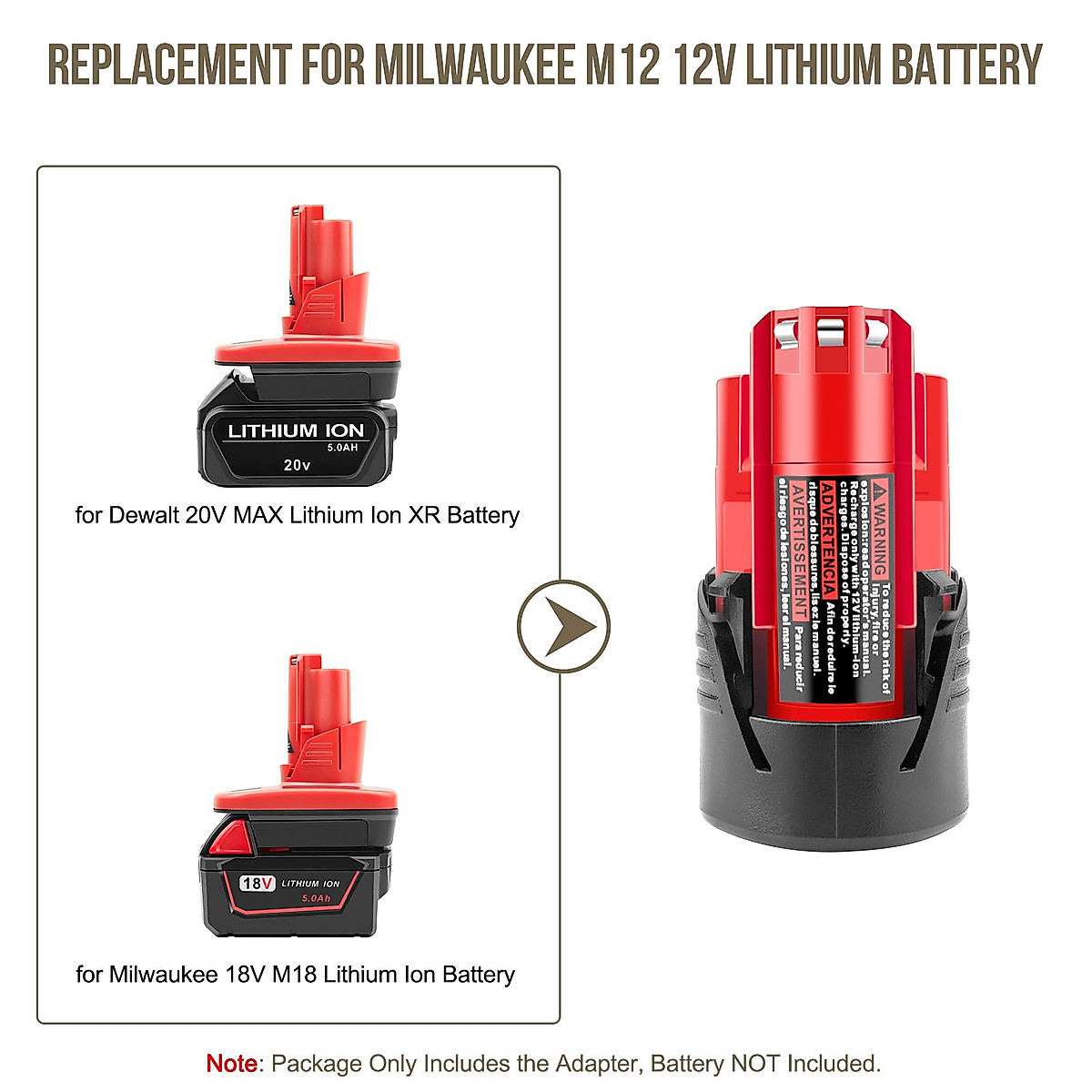 ADVTRONICS Battery Adapter for Milwaukee 12V M12, for DeWalt 20V & for Milwaukee M18 18V Lithium Battery Convert to for Milwaukee M12 12V Battery, for Milwaukee M12 12V Power Tool