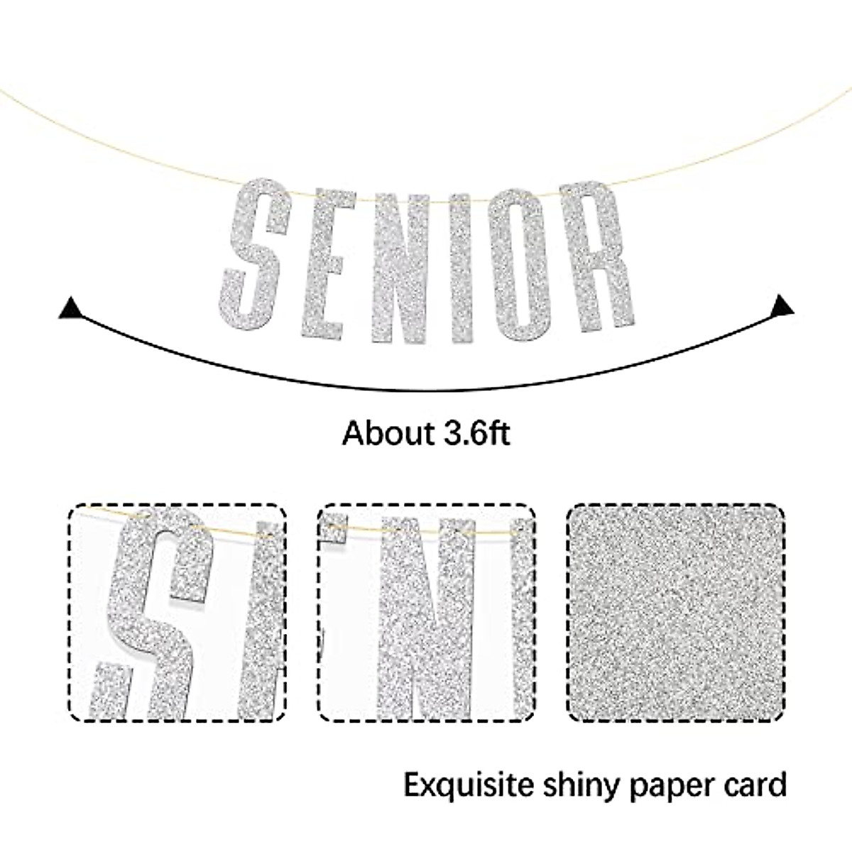 Silver Glitter Senior Banner Congrats Grad High School College Graduation Party Decorations