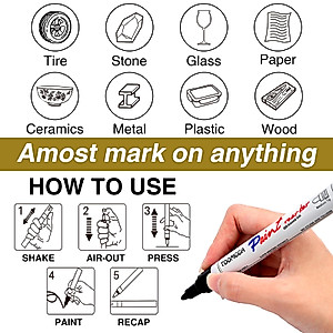 White Paint Pens Permanent Paint Markers - 2 Pack Oil Based Marking Pens, Medium Point, Quick Drying and Waterproof Paint Pens for Rock Painting Car Tyre Metal, Plastic, Canvas, Wood, Glass