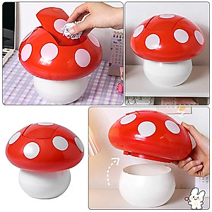 Healeved Small Trash Can for Desktop, Mushroom Trash Can Mini Adorable Trash Can with Lid Tabletop Trash Can