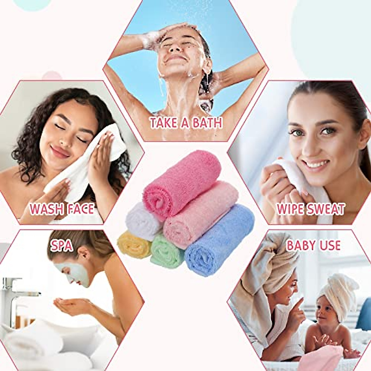 Newwiee 40 Pcs Bamboo Wash Cloth Bulk Bamboo Bath Hand Face Washcloths Soft Quick Drying Towel for Baby Kids Women Bathroom Washing Body Multipurpose Fingertip Rags (Multicolor,10 x 10 Inch)