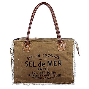 VINTAGE CRAFTS Bags Sel De Mer Upcycled Canvas Hand Bag Upcycled Canvas & Cowhide Tote Bag Radiant Leather Bag