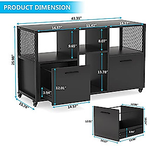 Tribesigns 2 Drawer Wood File Cabinets, Modern Mobile Lateral Filing Cabinet for Letter/ A4 Size, Printer Stand with Open Storage Shelves and Drawer for Home Office, Black