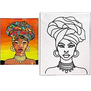 Indigo Art Studio Pre Drawn Canvas Paint Kit for Adults Kids | Stenciled With Marker | Art Activity | Afro Queen Retro | DIY Birthday Gift & Sip and Paint With Twist Party Queen #5 (8x10 Inches)