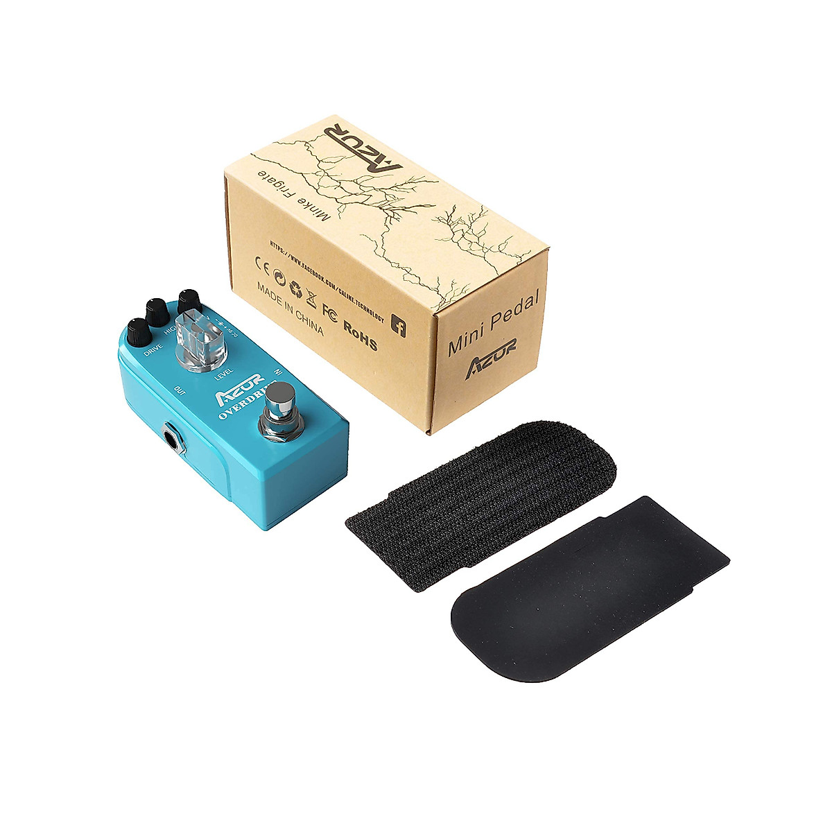 AZOR Overdrive Guitar Effect Pedal with Guitar Effect Pedal Cables 3 Pack (Gold)