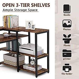 Tribesigns 55 Inch Reversible L Shaped Computer Desk with Storage Shelf, Industrial Corner Desk with Shelves and Monitor Stand, Study Writing Table for Home Office (55" D x 41" W, Rustic Brown)
