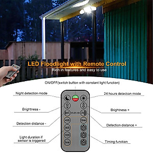 CLY 42W LED Security Lights Motion Sensor Light, 3600LM 5000K, IP66 Waterproof Outdoor Flood Lights, Adjustable Brightness 3 Head Floodlight Remote Control 4 Modes for Garage Yard Eave -White