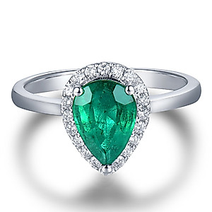 Lanmi 14K White Gold Natural Green Emerald Rings Brilliant Diamond Engagement Wedding for Women Promotion
