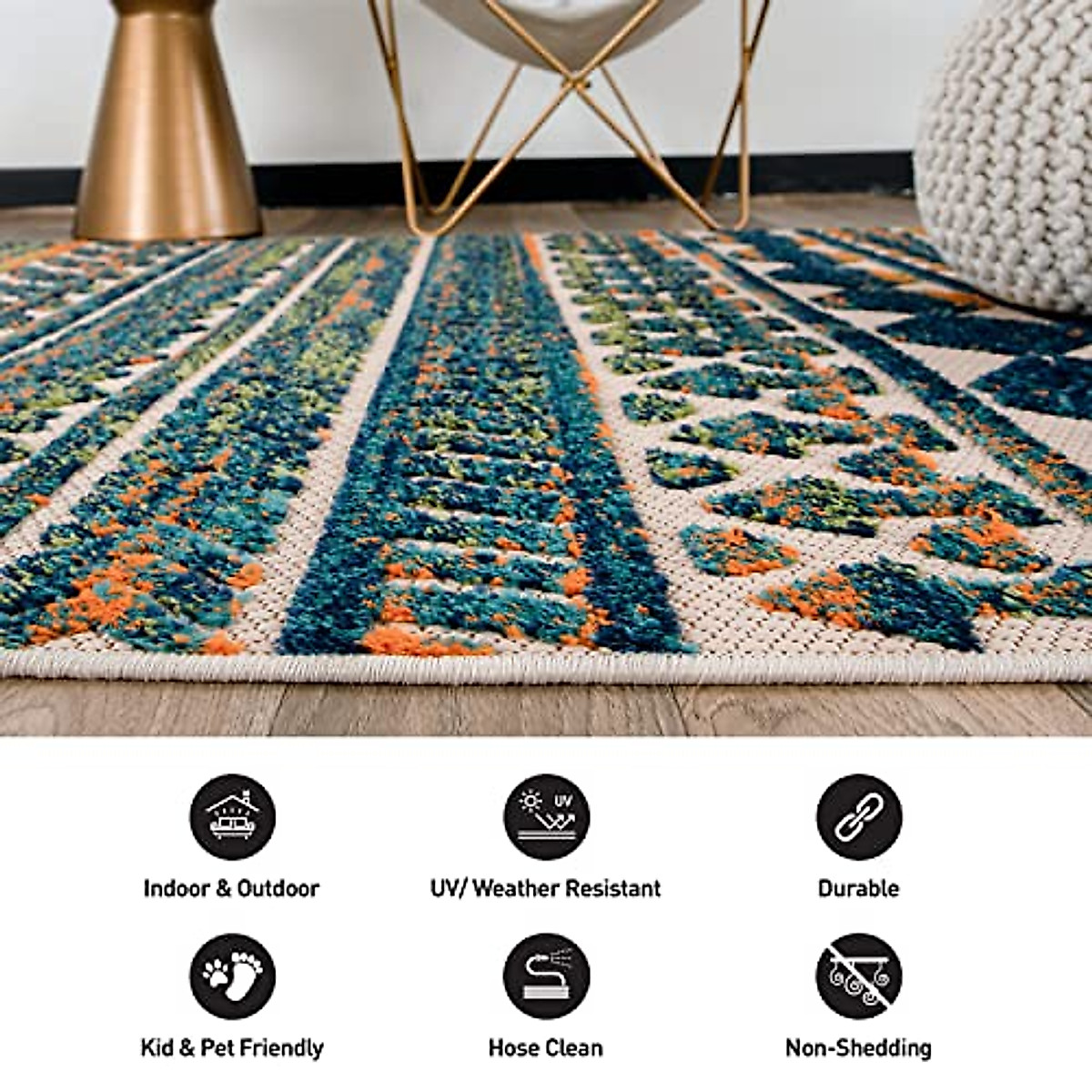 Rugshop Modern Stripes Geometric Indoor/Outdoor Area Rug 5' x 7' Multi