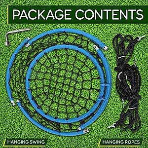 SereneLife Web Chair Swing 35.5" Inch Hanging Netted Seat Kids Indoor Outdoor Yard Round Circle Saucer Swing for Trees or Swing Sets - All Season UV Resistant Rope Net Swing