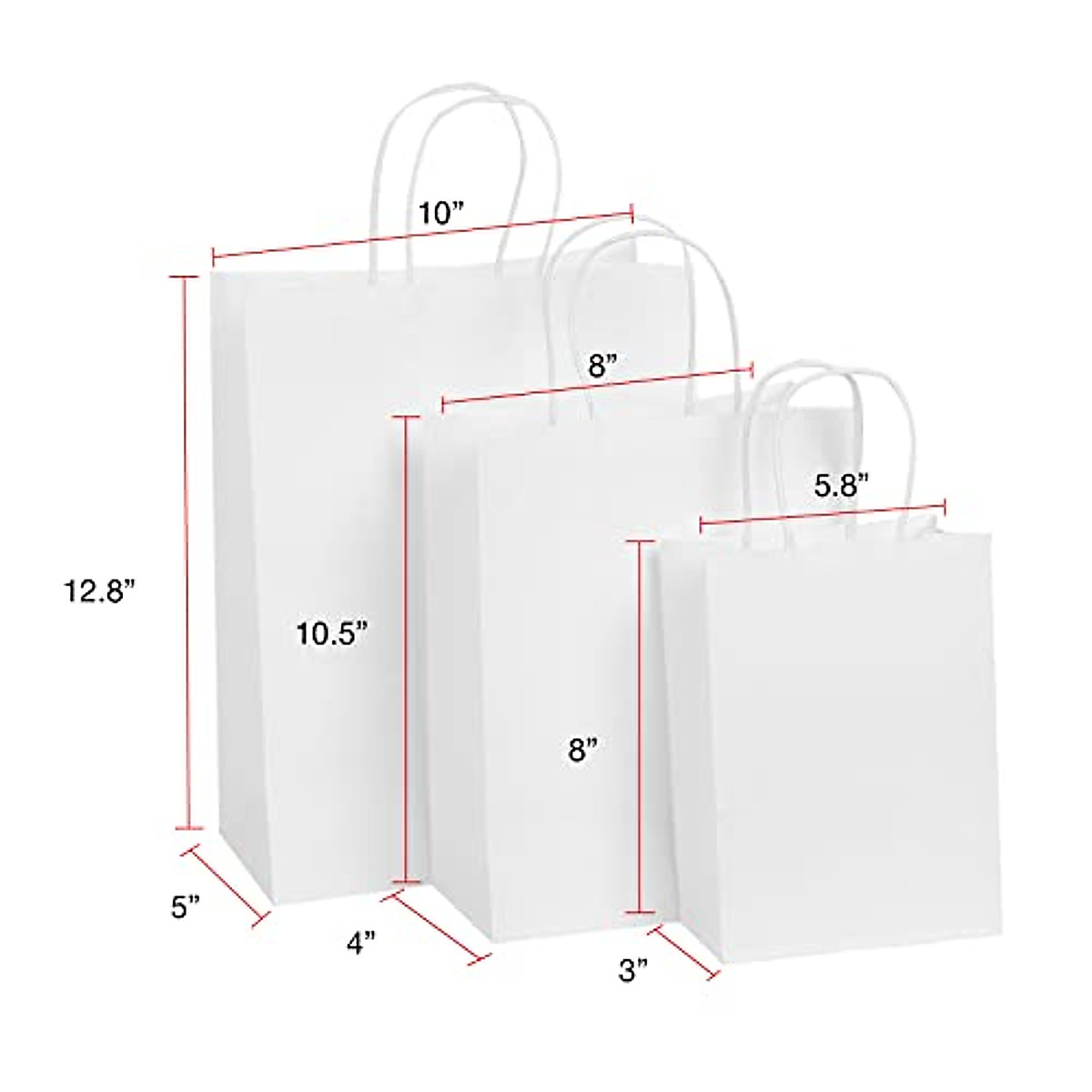 Packanewly Kraft Paper Bags with Handles, 105 PCS White - Eco-Friendly Gift Bags - Mixed Sizes: Small, Medium & Large for Retail, Gift, Shopping, Wedding, Birthday & Parties