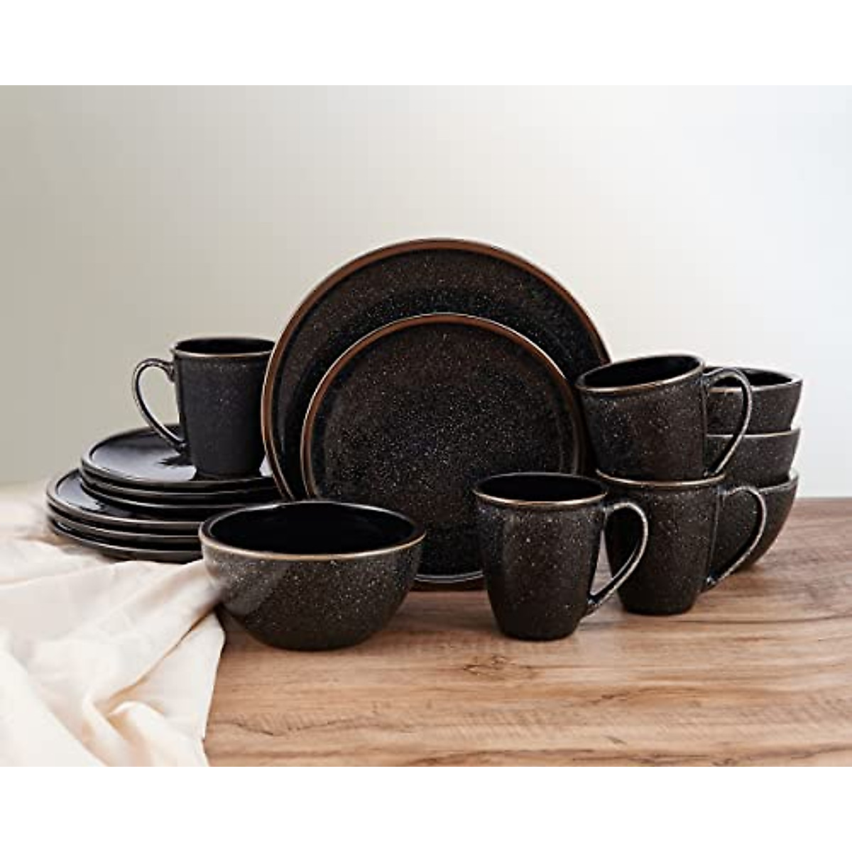 Mikasa Barrett 16 Piece Dinnerware Set, Service For 4, Black