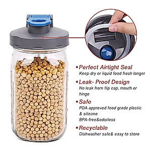 4 Pack Flip Cap Mason Jar Lids with Pour Spout and Leak-proof Airtight Seal for Drinking Salad Dressing - Wide Mouth