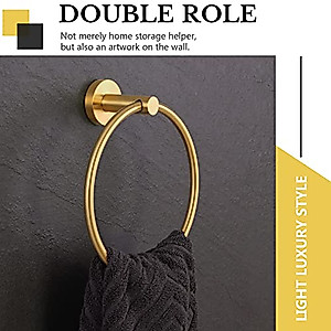 Hand Towel Ring Brushed Gold, APLusee SUS 304 Stainless Steel Round Towel Holder for Contemporary Bathroom Toilet Kitchen Storage, Wall Mounted