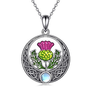 DAYLINLOVE Scottish Thistle Necklace Sterling Silver Scottish Celtic Knot Pendant Scottish Thistle Pendant Jewelry for Women