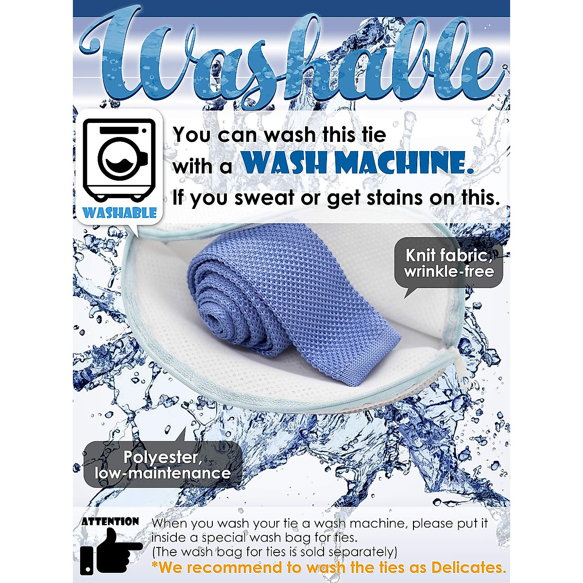 WANDM Men's Pointed Knit Tie Necktie Width 2.75 inches Washable Solid Color Navy Blue