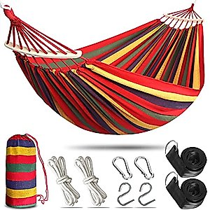Anyoo Garden Cotton Hammock Comfortable Fabric Hammock with Spreader Bar Durable Hammock Up to 450lbs Portable Lightweight Hammock with Travel Bag,Perfect for Camping Outdoor/Indoor Patio Backyard