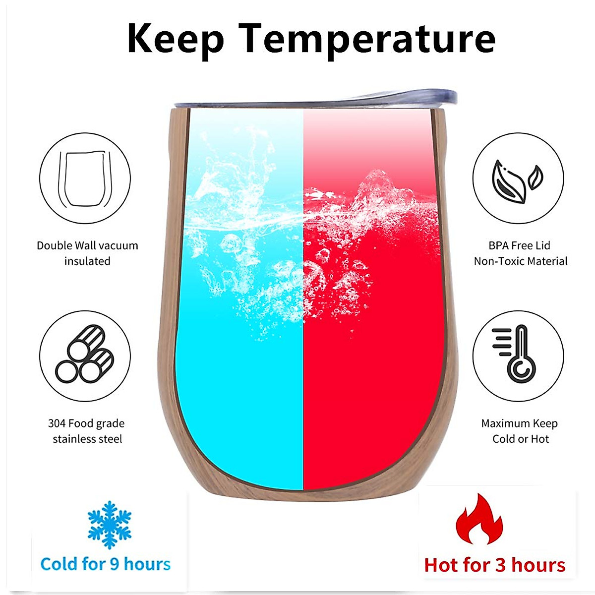 Thank You Gifts, 12oz Wine Tumbler with Lid Stemless Wine Glasses Double Wall Vacuum Travel Mugs Stainless Steel Cup Best Christmas Birthday Gift for Women