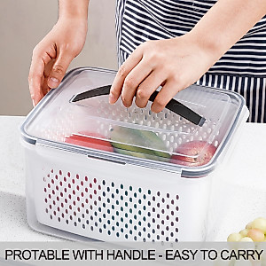 MsPrLs Fruit Storage Containers for Fridge 5 Pack | Fruits and Veggie Containers for Refrigerator with Colander | Keep Produce Vegetables Lettuce Fresh Longer | 5 Stackable Size | Rectangle