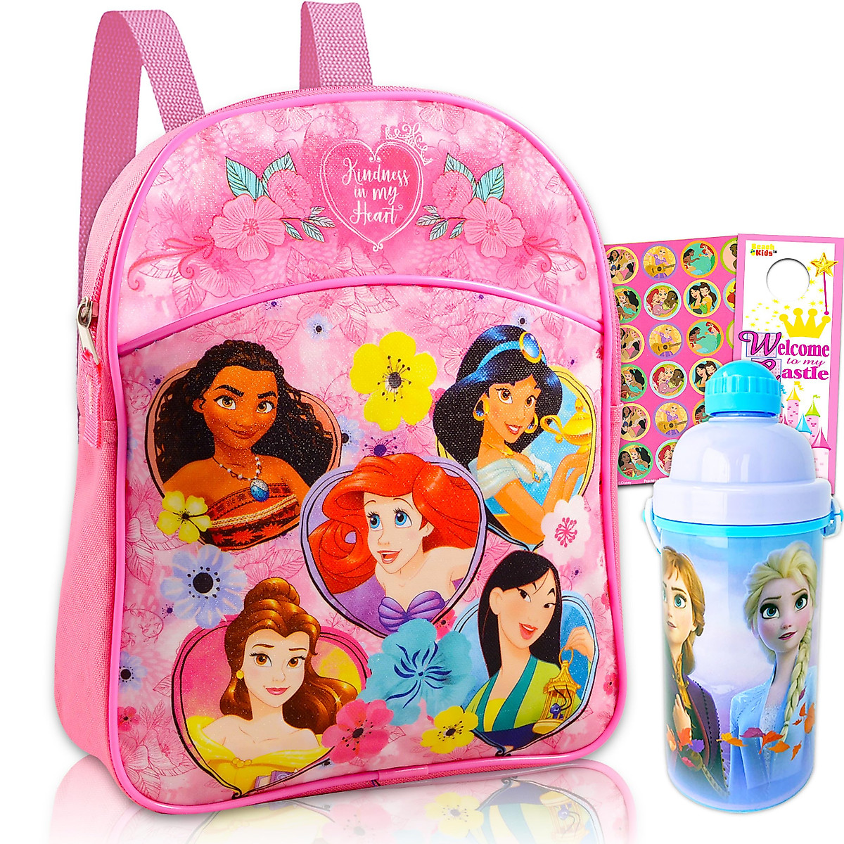 Disney Princess MINI Backpack for Girls ~ Princess Preschool Supplies Bundle with 11" Disney Princess Mini School Bag for Toddlers with Water Bottle, Stickers, and More (Princess Bag)