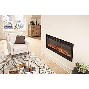 Touchstone Smart Electric Fireplace-The Sideline® 50 Inch Wide-in Wall Recessed-30 Realistic Ember Color/Flame Options-1500W Heater w/Thermostat-Black-Log & Crystal Hearth Options -Alexa®/WiFi Enabled