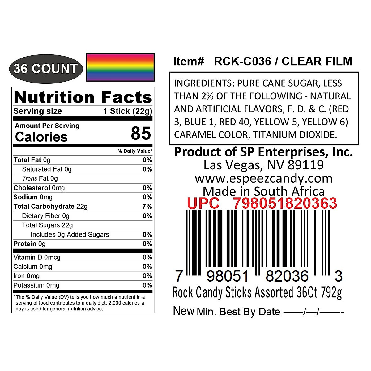 36 Extra Large Assorted Rock Candy Sticks: Espeez - Candy Party Favors - for Birthdays, Weddings, Receptions, Bridal, Baby Showers - Rock Candy Bulk